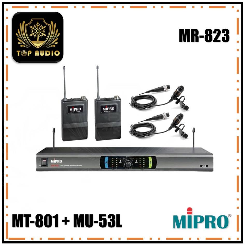 Mipro MR-823 UHF Dual Channel MT-801 Tie-Clip Wireless Microphone